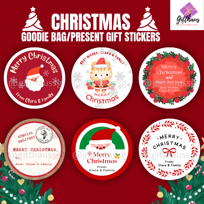 Personalised Custom Xmas Sticker Labels Party Favor Labels Goodie Bag ...