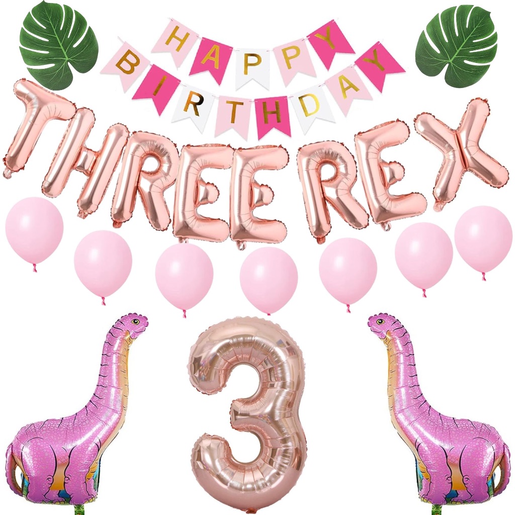 (SG Seller) 3rd Birthday, Three Rex, Dinosaur Birthday Decoration RAWR ...