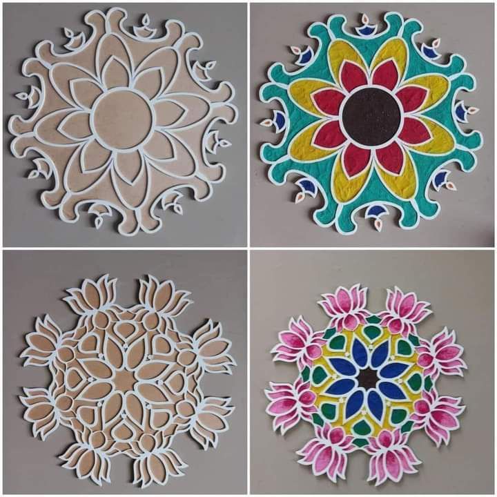 Reusable Rangoli Template Mat with MDF Base/Rangoli, Flowers, Pulses ...