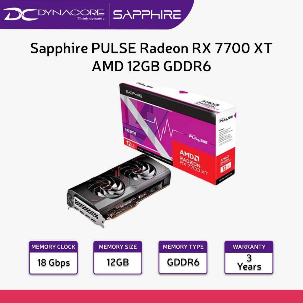 Sapphire PULSE Radeon RX 7700 XT AMD 12GB GDDR6 Graphics Card RX7700 XT ...