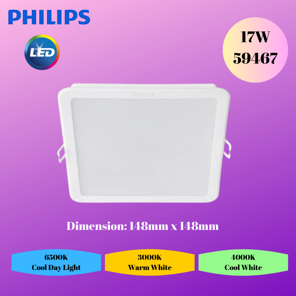 Philips Meson Square LED Downlight 17W for False Ceiling - 59467 (Cool ...