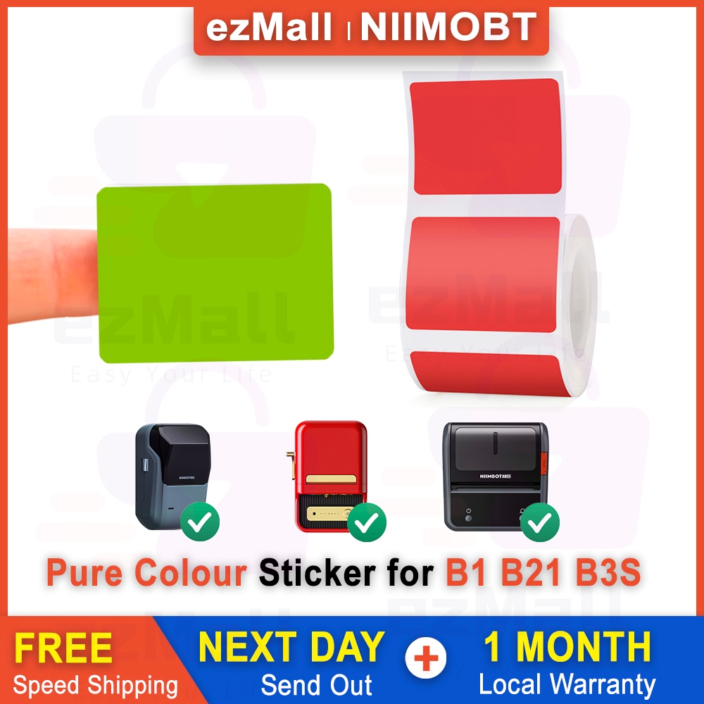[B21 B1 B3S Pure Colour Stickers] Niimbot Waterproof Tearproof Self-adhesive Thermal Label Paper ...
