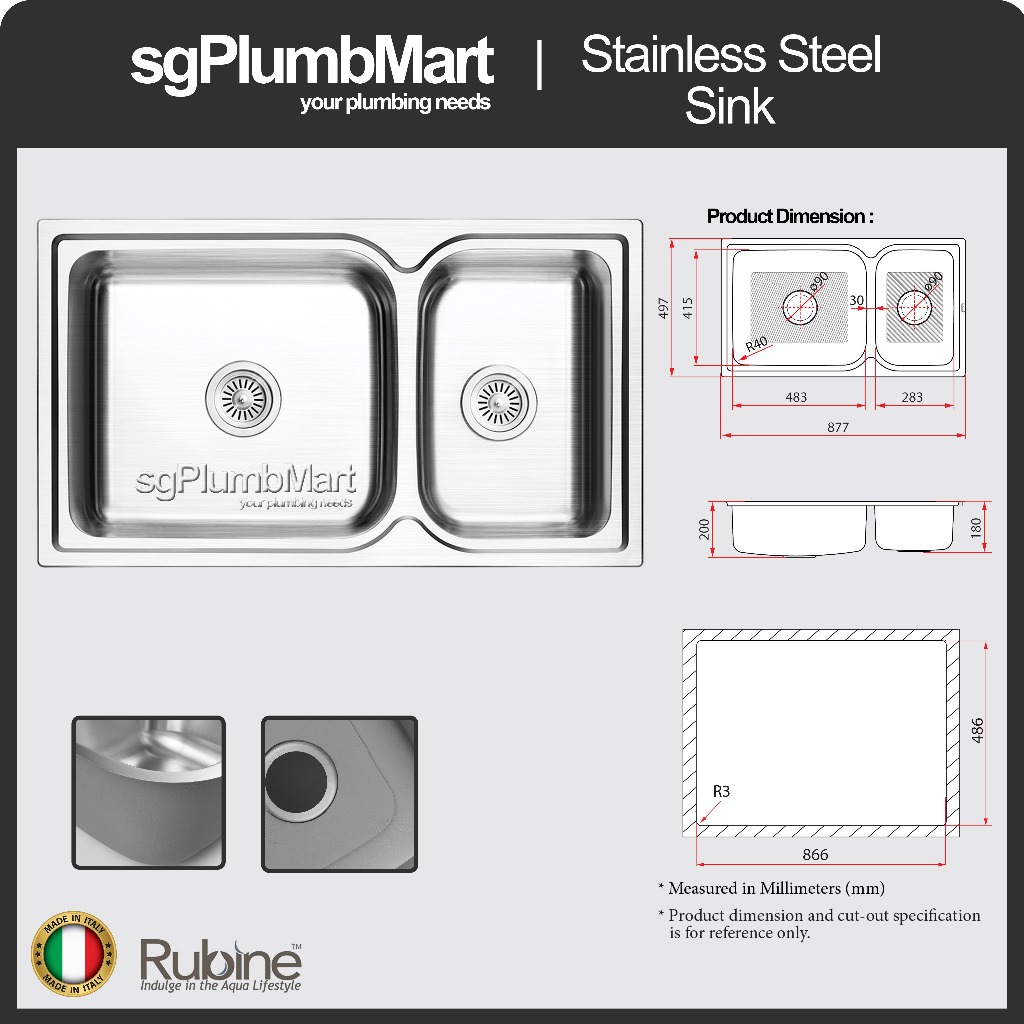 Rubine x sgPlumbMart ZEX 860 1 3/4 Bowl Top Mount Stainless Steel Kitchen Sink Zenith Rubine ...