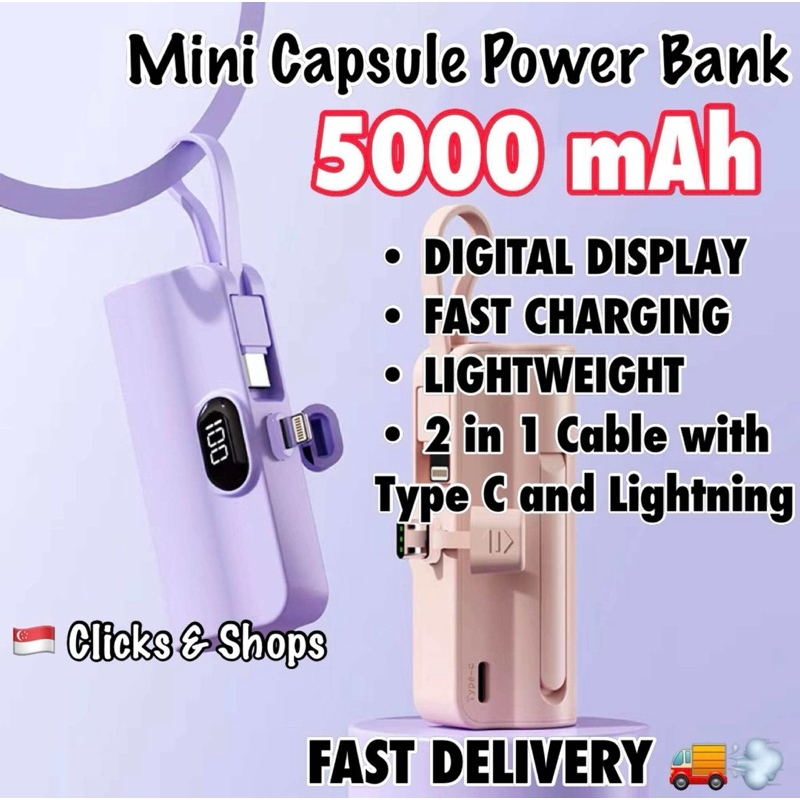 *SG LOCAL READY STOCK* MINI CAPSULE POWER BANK FAST CHARGING 5000mah ...