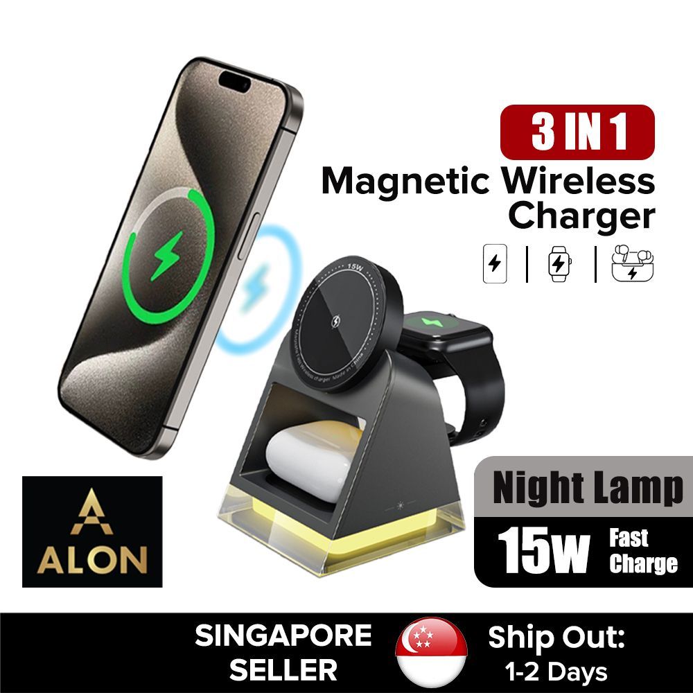 (SG) ALON 3 in 1 Magnetic Fast Charging Wireless Charger, Compatible ...