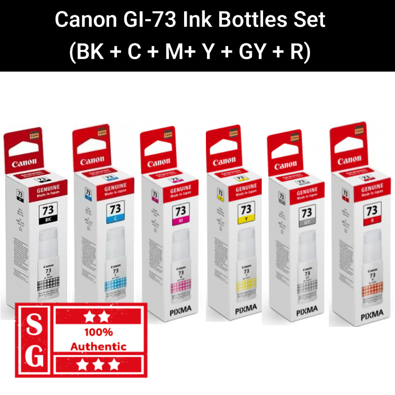 Canon GI-73 Ink Bottles Set (BK, C, M, Y, GY & R) | Canon GI 73 For G570 / G670 Canon GI 73 Ink ...