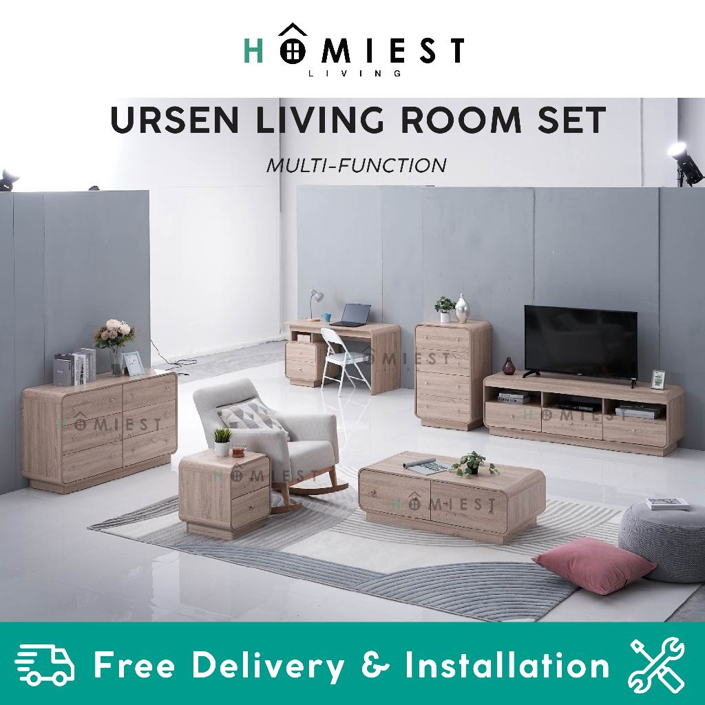 [HOMIEST] Ursen Living Room Bundle in Light Oat TV Console / Study Desk ...