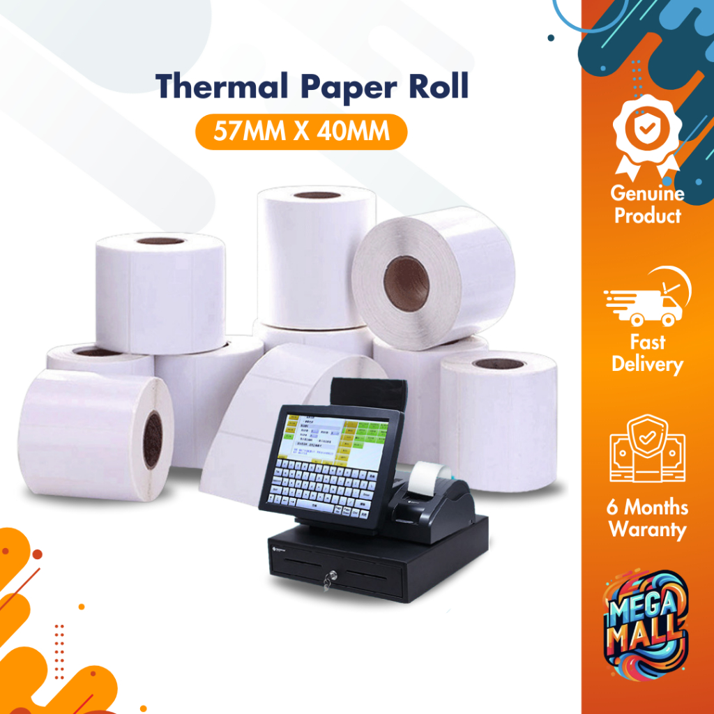 Thermal Paper Roll 57x40mm - Perfect for Receipt, Credit Card, Cash ...