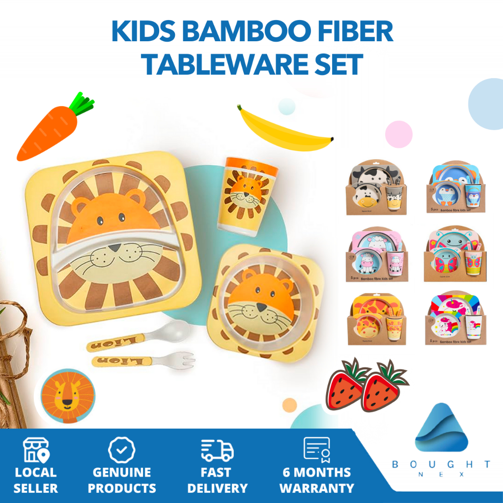 Kids Bamboo Fiber Tableware Set 5pcs Cartoon Eco-Friendly, Safe ...
