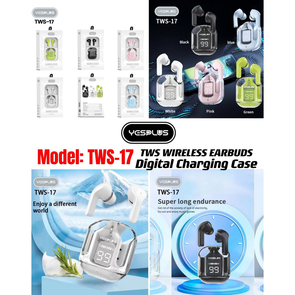 YESPLUS (Model: TWS-17) TWS WIRELESS EARBUDS (Digital Charging Case) | Shopee Singapore