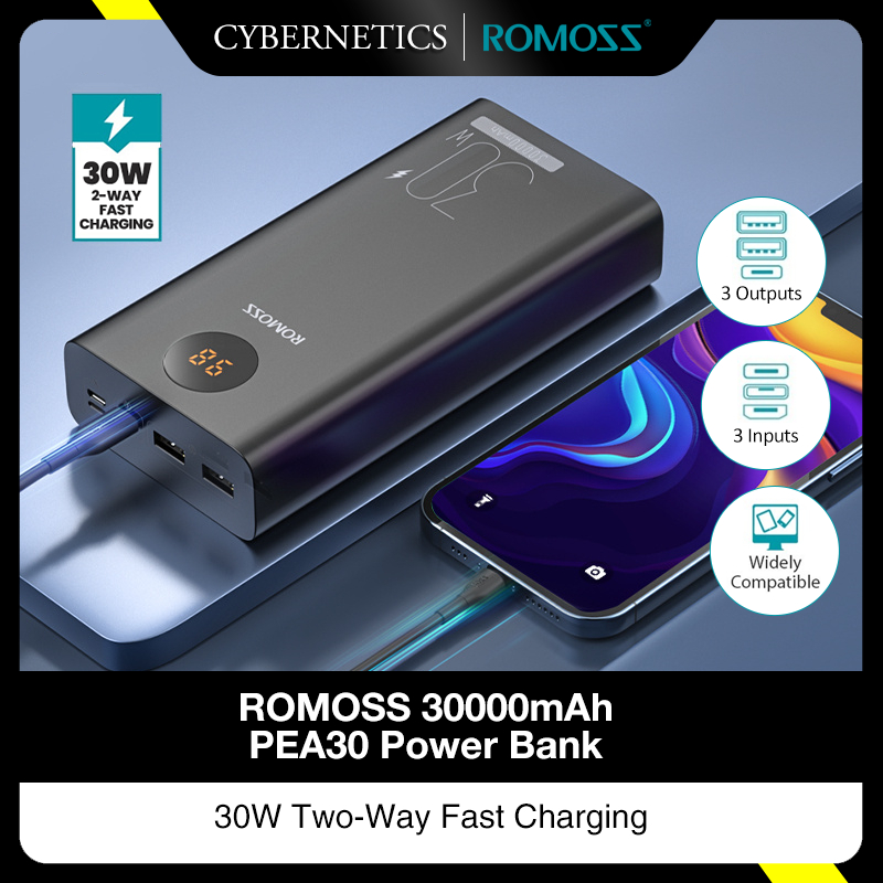 ROMOSS 30000mAh Power Bank PEA30, PD 30W USB C Two-way Fast Charging ...