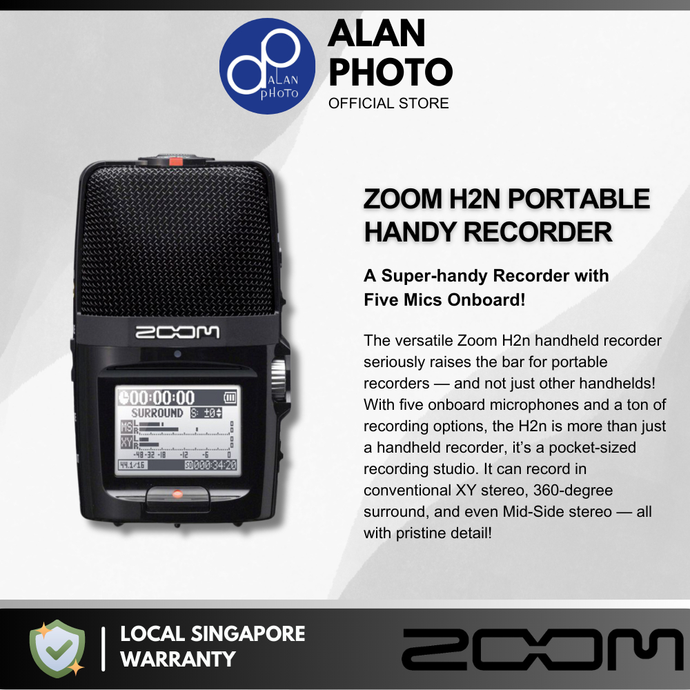 Zoom H2n 2-Input / 4-Track Portable Handy Recorder with Onboard 5-Mic ...