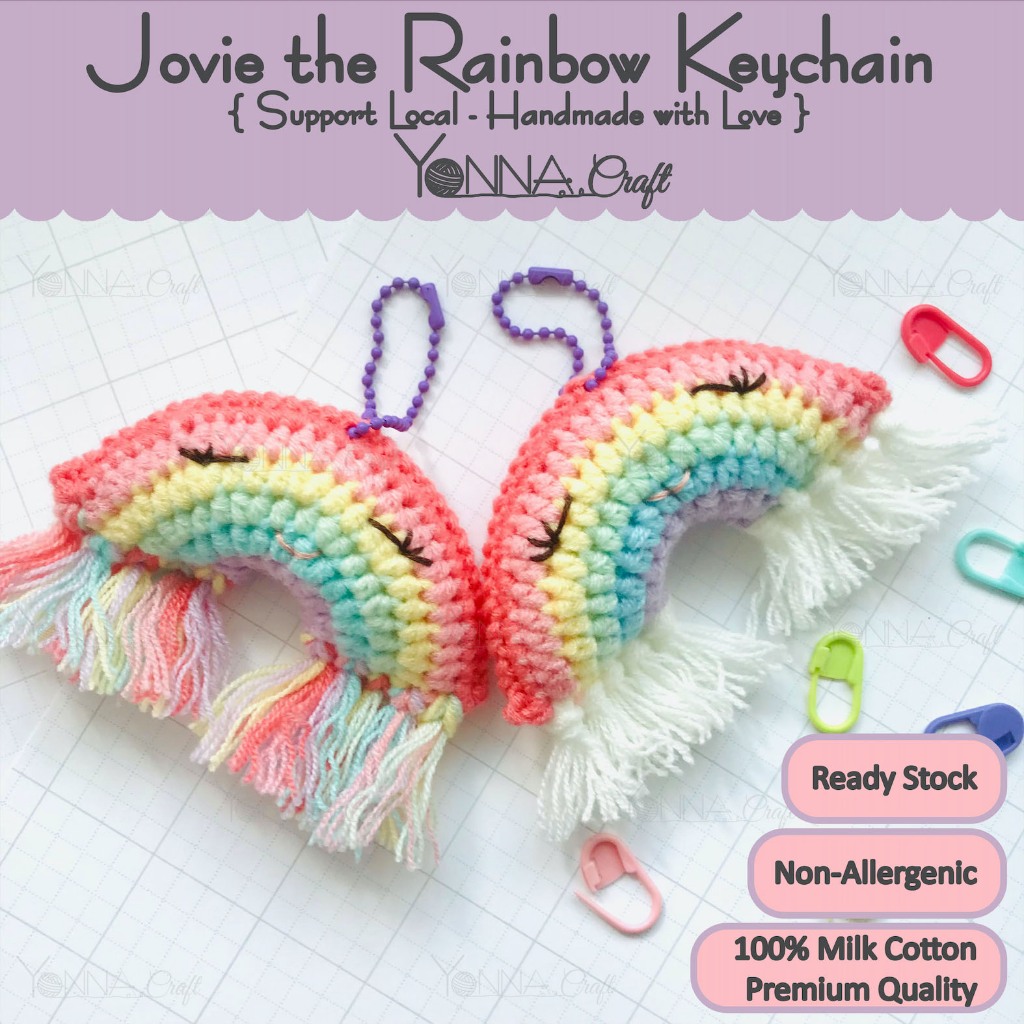 SG 🇸🇬 Ready Stock 🌈 Crochet Rainbow Plushie Keychain/Bag Charm (100% ...