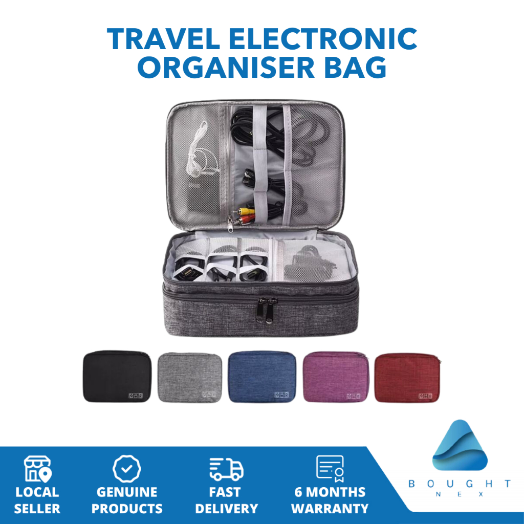 Travel Electronic Organizer Bag - 2 Layer USB Cable, Foldable Gadget ...