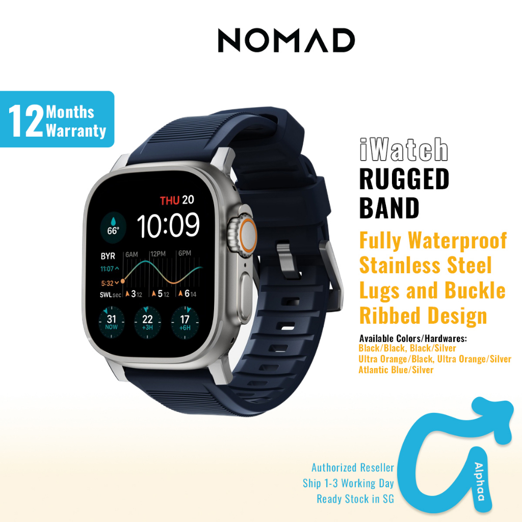 NOMAD Rugged Band Black/Ultra Orange Watch 49mm/45mm/44mm/42mm/41mm ...