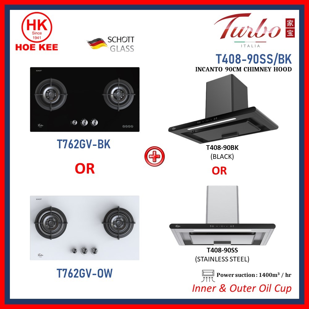 (BUNDLE) TURBO T762GV-BK/OW GLASS HOB + TURBO INCANTO T408-90SS/BK 90CM CHIMNEY HOOD | Shopee ...