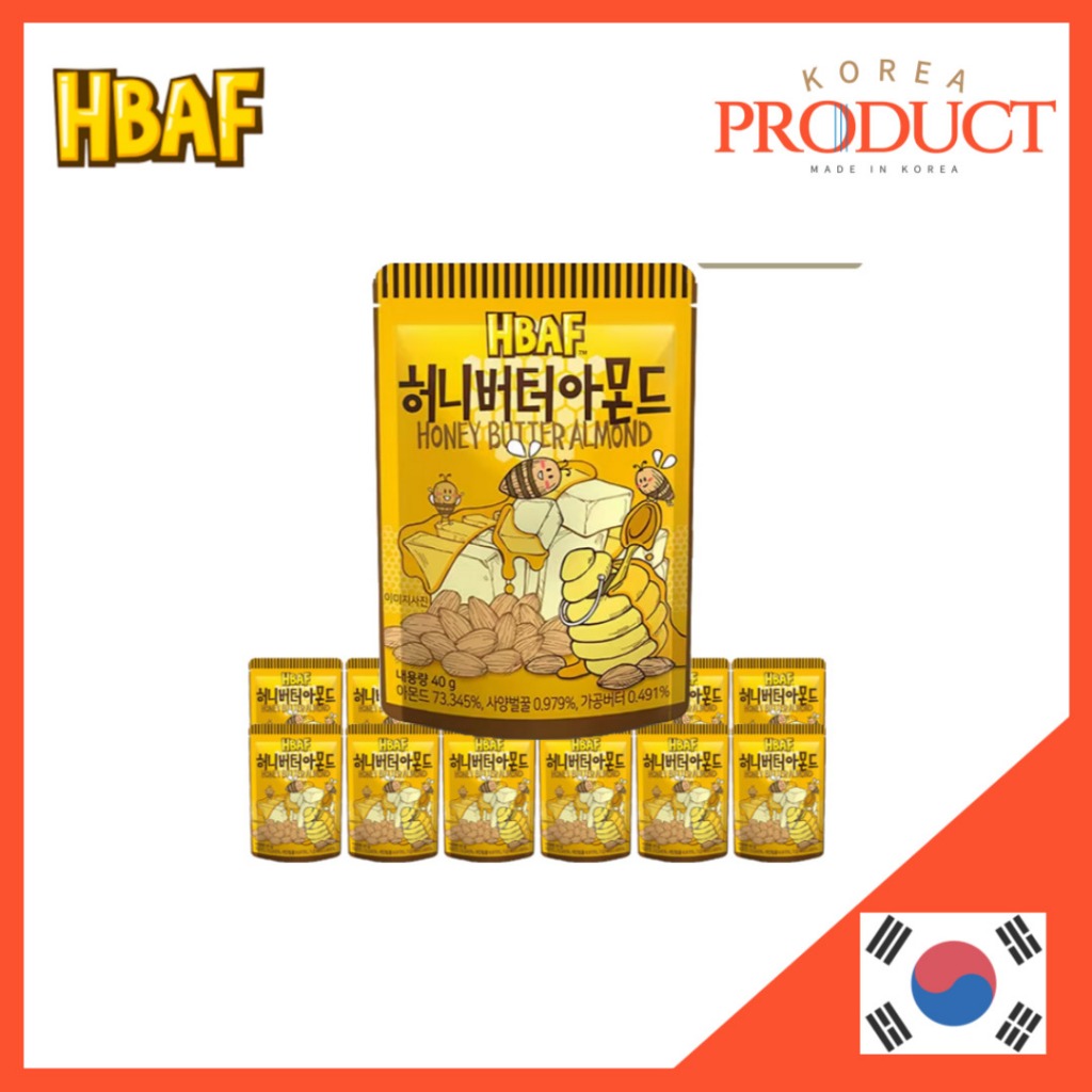 HBAF Honey Butter Almond 40g x 12Pcs Single Serve Bags Honey Butter Flavored Korean Snack ...