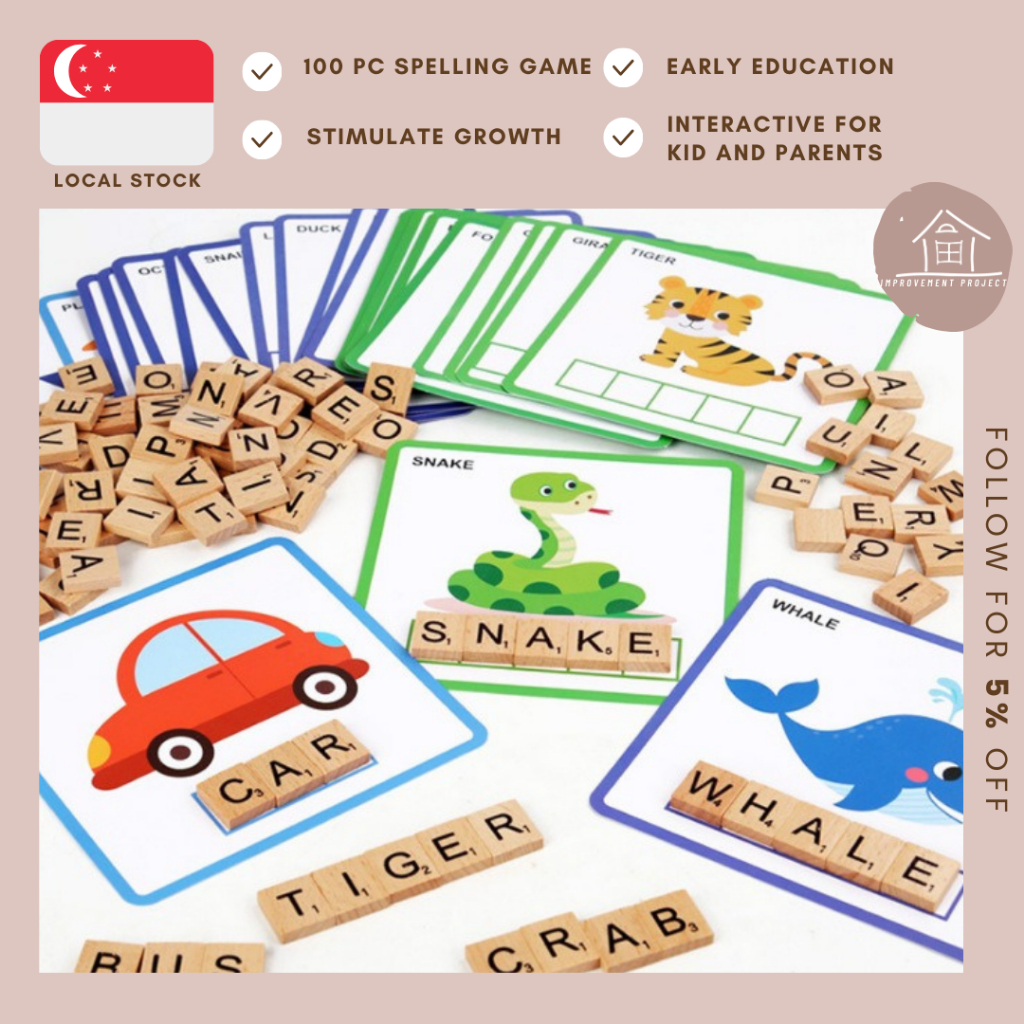 [SG STOCKS] Kids Educational Picture Montessori Letters Block, English ...