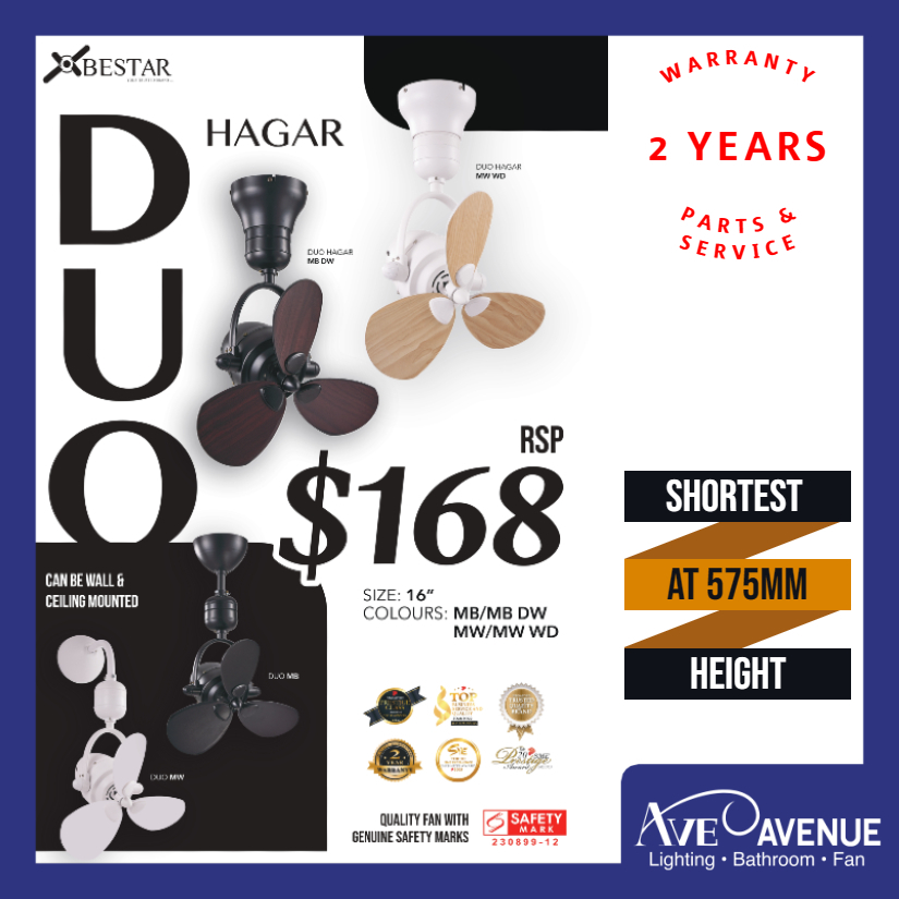 Bestar Duo / Duo Hagar 16inch 3-blades DC Corner Ceiling Fan / Wall Fan ...