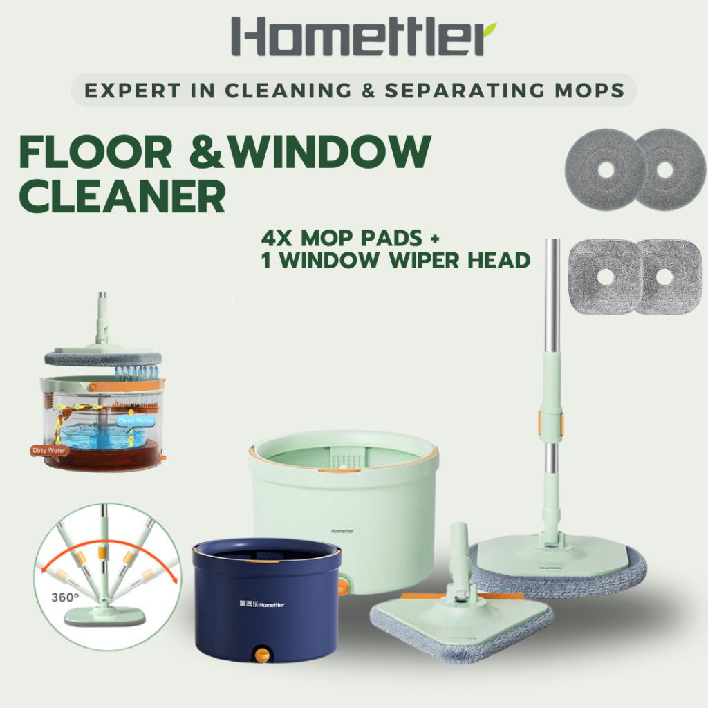 Homettler CoolMop Clean Flat Spin Mop Set and Bucket System Set CW005 ...