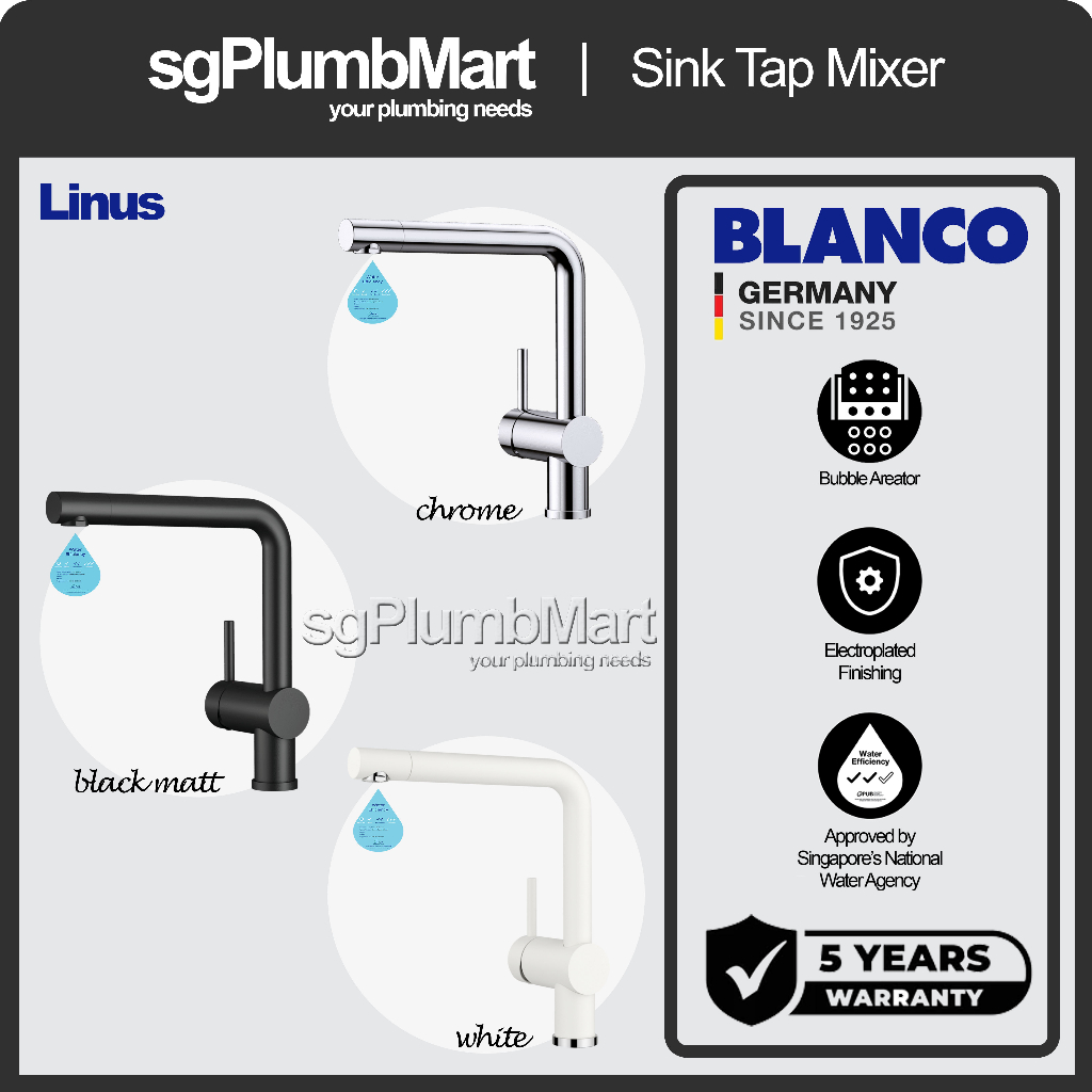 Blanco x sgPlumbMart Linus (Chrome/Black Matt/White) Single Lever ...