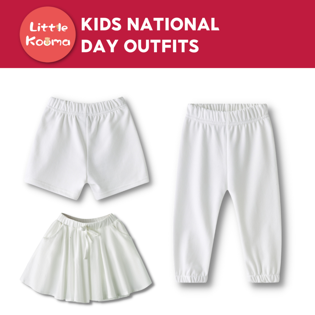 National Day NDP 2024 Kids Plain White Long Pants White Shorts White ...