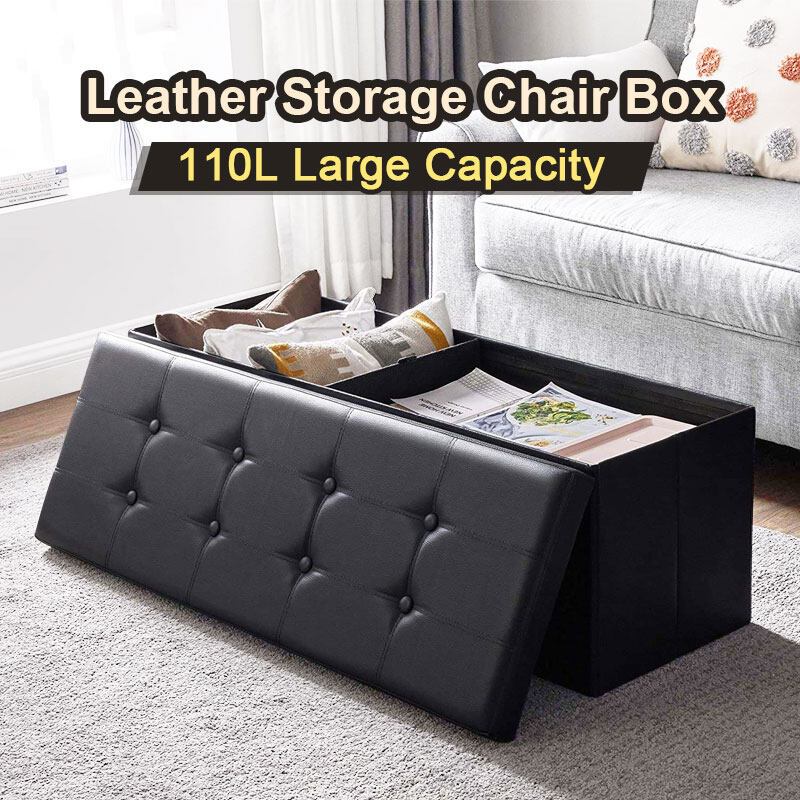 【TOP ONE】 Sofa storage stool Multi-functional folding leather storage ...