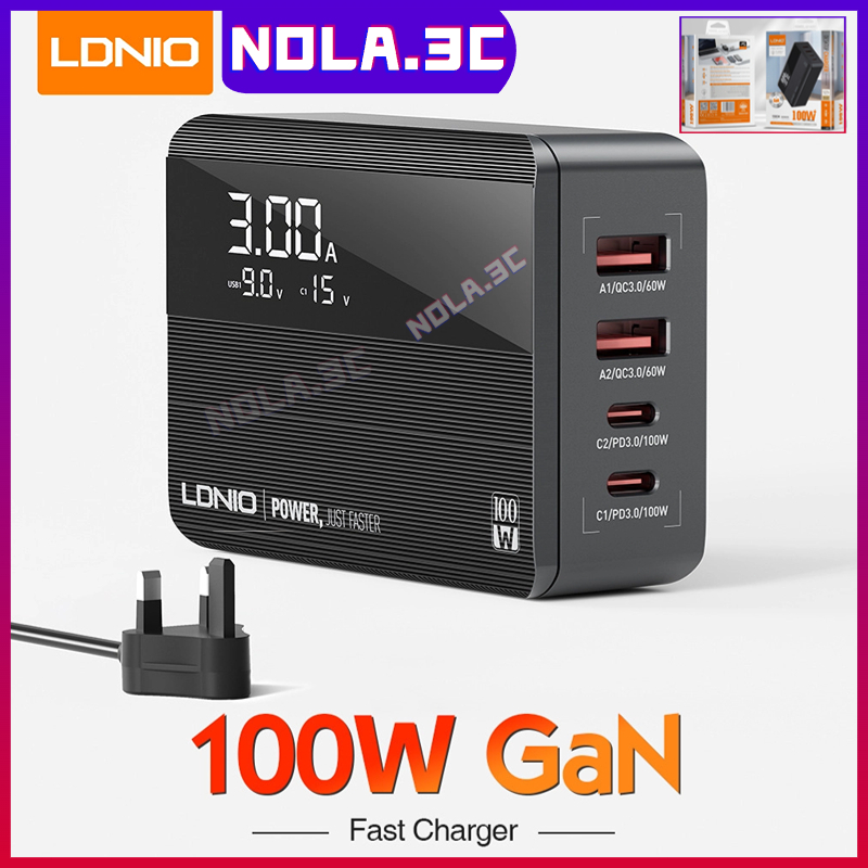🔥Genuine🔥LDNIO GAN 100W 65W Super Fast Charging Desktop Charger 2USB-A ...