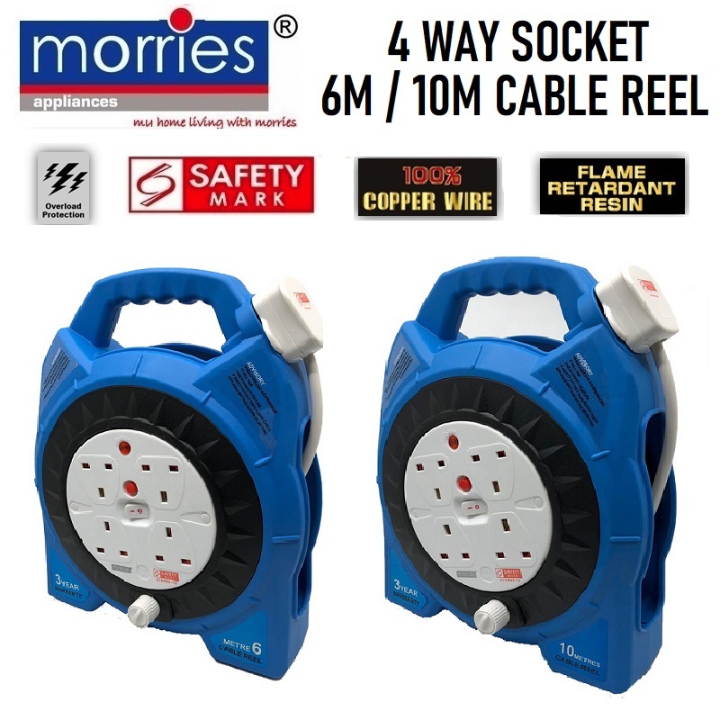 Morries 4 Way Socket 6M / 10M Cable Reel MS2003CR / MS2004CR | Shopee ...