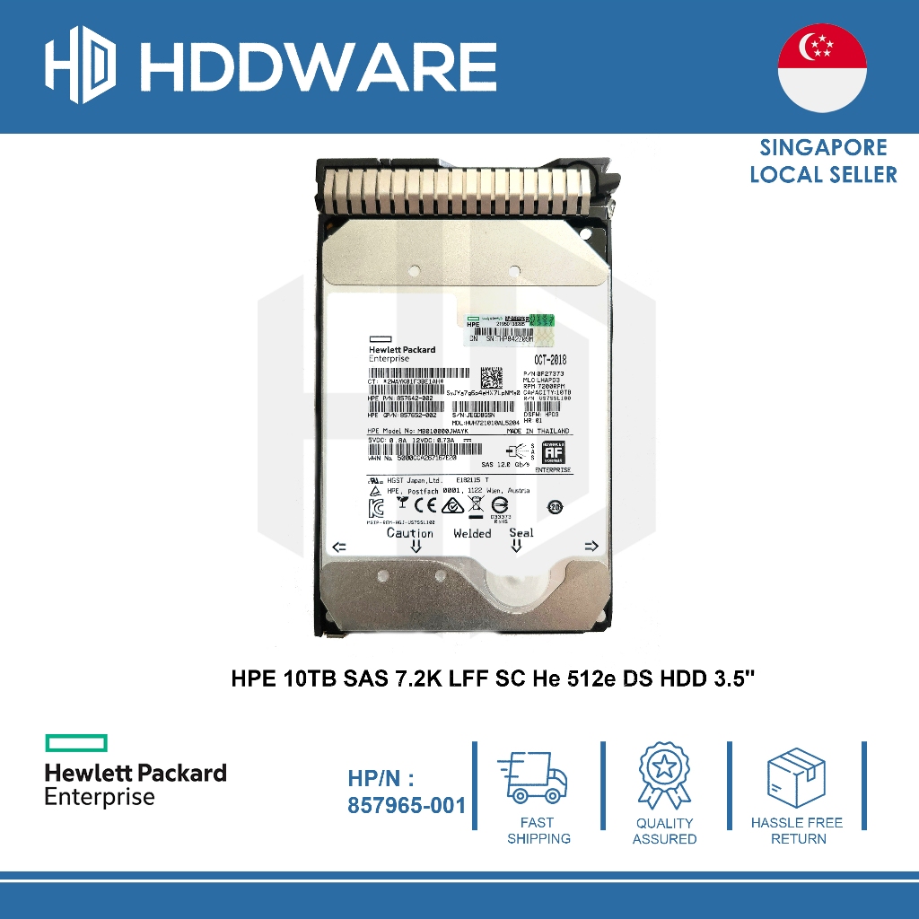 HPE 10TB SAS 7.2K LFF SC He 512e DS HDD 3.5'' // 857965-001 // 857644 ...
