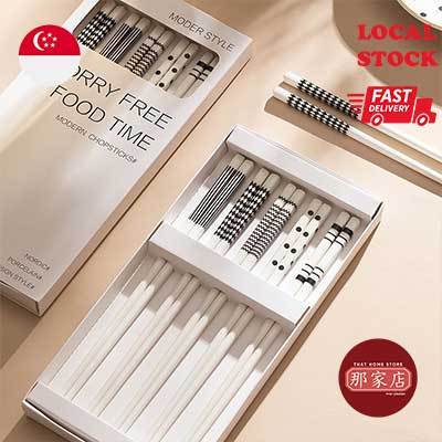 Ceramic Chopsticks Five Pairs Pack Anti-Mildew Gift Box Set | Shopee ...