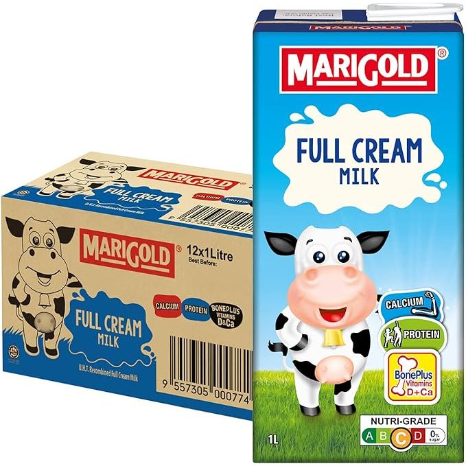 MARIGOLD Full Cream UHT Milk Plain 12 x 1L, Expiry Mar 2026 | Shopee ...