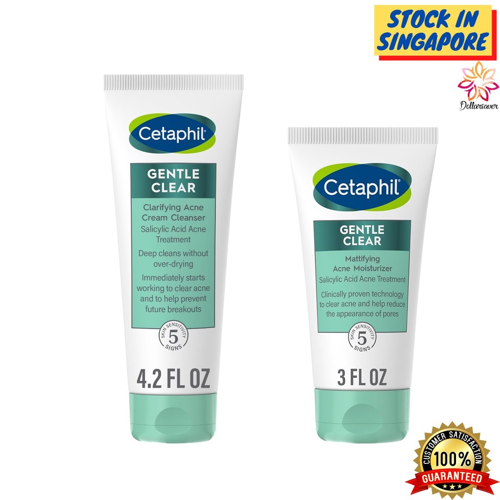 Cetaphil Gentle Clear Clarifying Acne Cream Cleanser 124ml / Moisturizer 89ml | Shopee Singapore