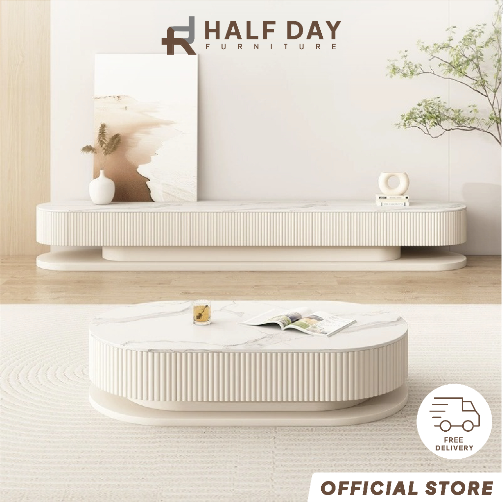 [Pre-order] Halfday - Round Cream Coffee Table with TV Console ...