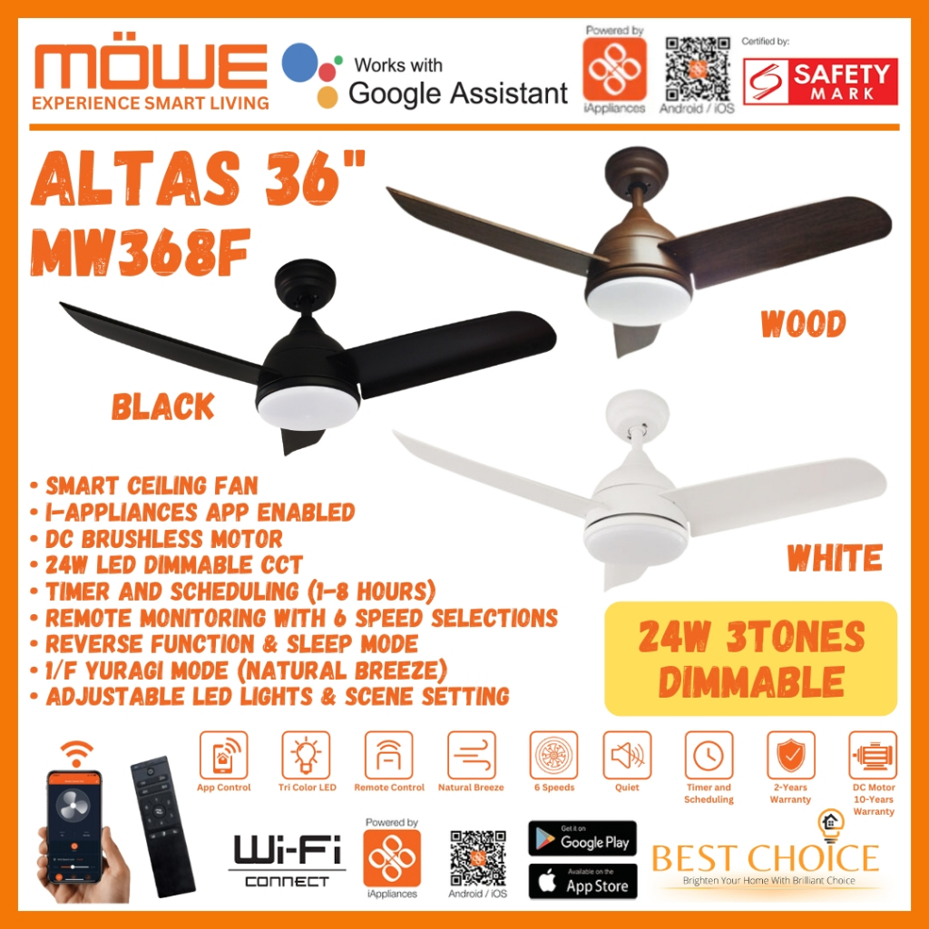 [CDC SG60] [ Mowe ] Altas Series - MW368F 36Inch 3 Blades Smart Ceiling ...
