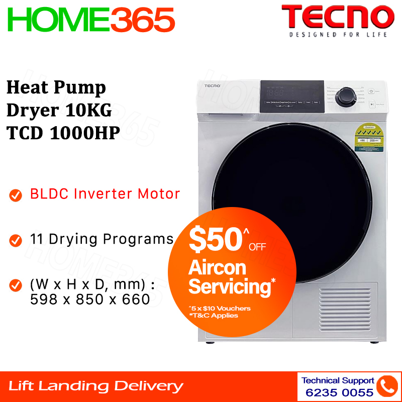 Tecno Heat Pump Dryer 10KG TCD 1000HP | Shopee Singapore