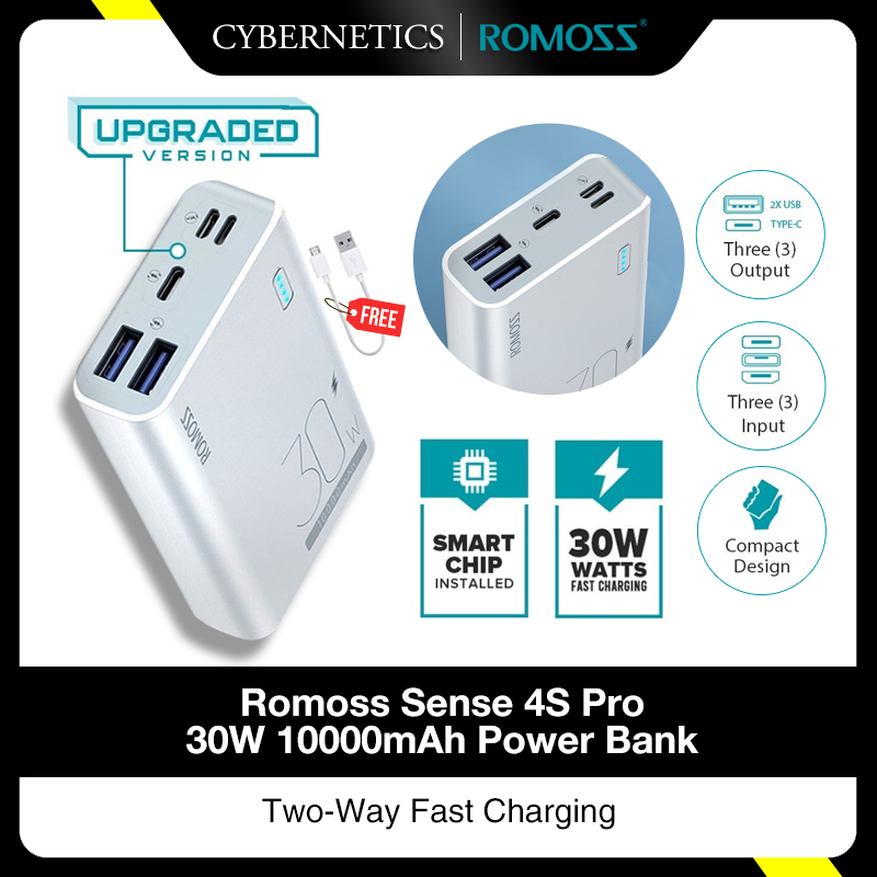 Romoss Sense 4S Pro 30W 10000 mAh Powebank Two-way Fast Charging ...