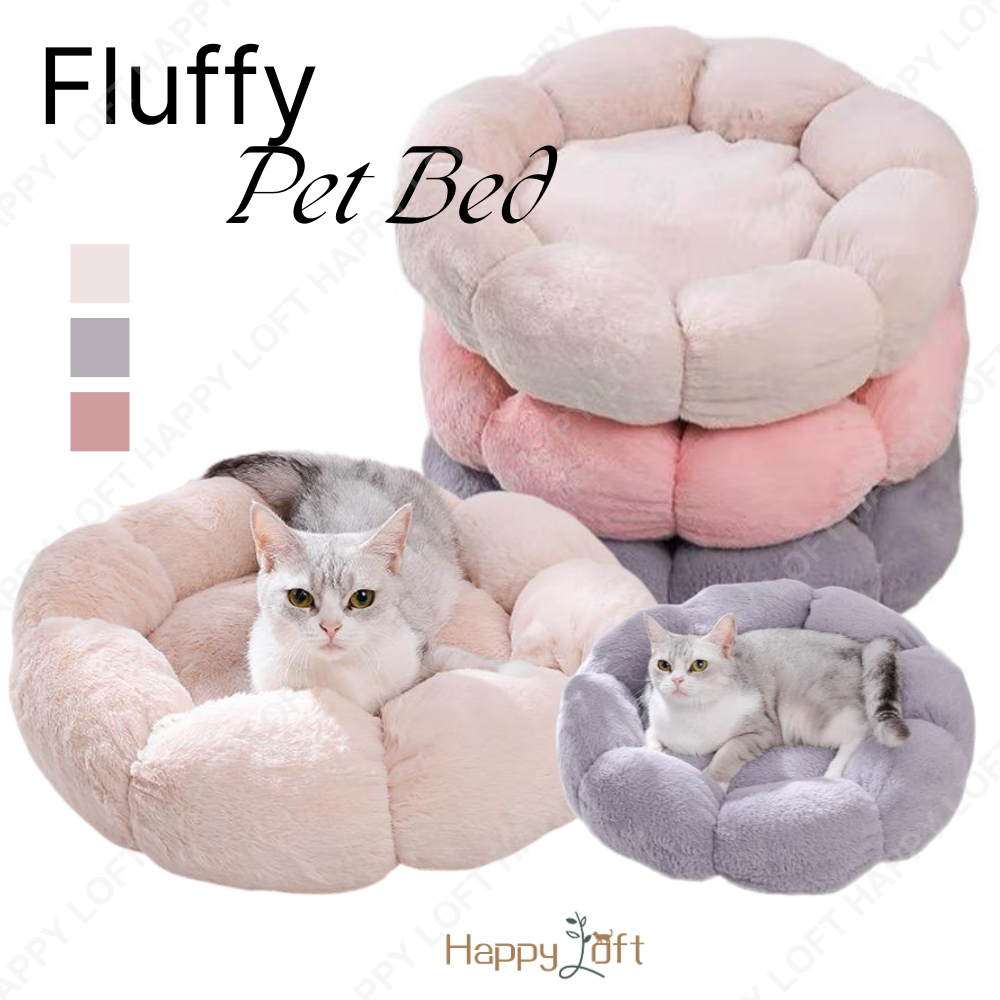 [SG SELLER] Pet Bed Flower Fluffy Calming Cat Puppy Kitten Bed Washable ...