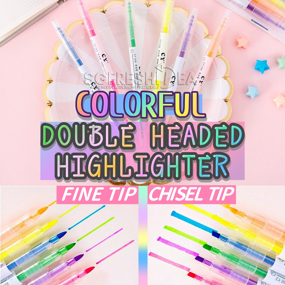 Double Headed Highlighter Pen Set Multi Color Fluorescent Dual Head ...