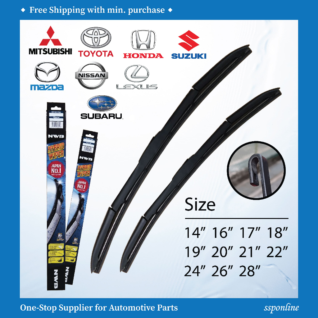 NWB MADE IN JAPAN (NS) Hybrid Car Wiper Blade 14-28 Inch Japan & Korean Car Hook Type | Shopee ...