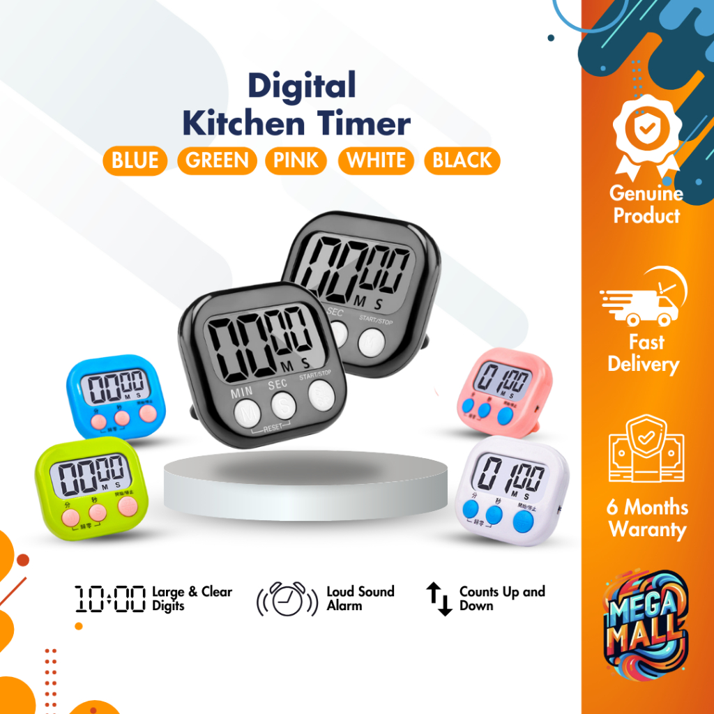 Digital Countdown Timer – Loud Alarm, Back Stand for Kitchen, Cooking ...