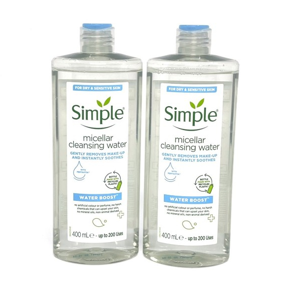 [Bundle of 2] Simple® Water Boost Micellar Cleansing Water ~ Dry & Sensitive skin ~ 400ml x 2 ...
