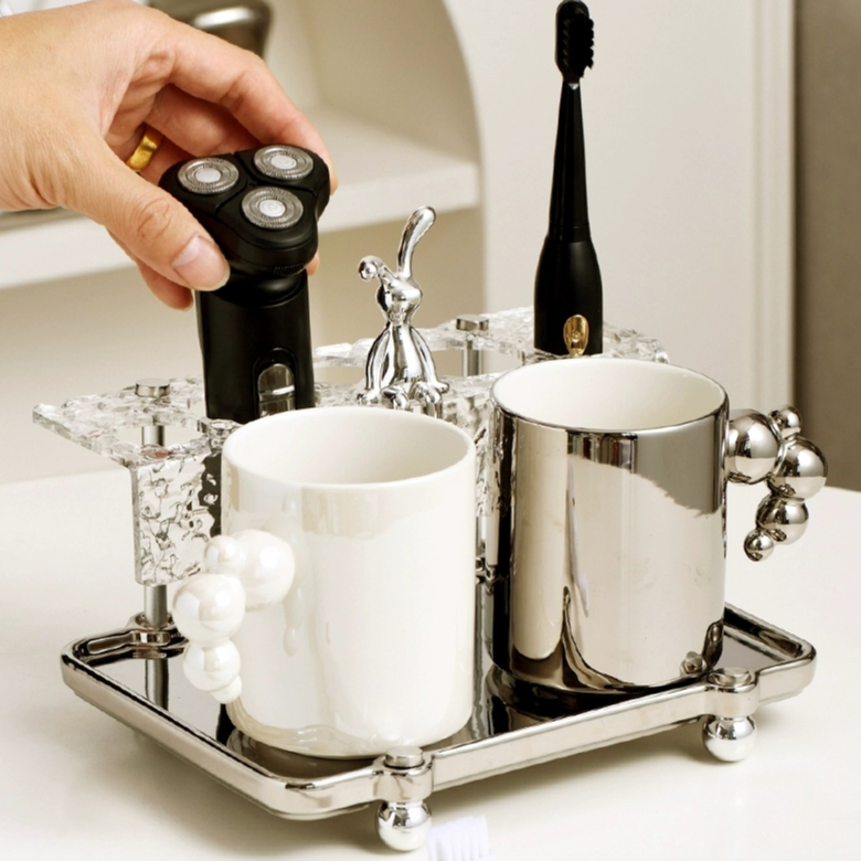 Bathroom Toothbrush Holder Stand Triangle Corner Shelf Mouthwash Cup ...