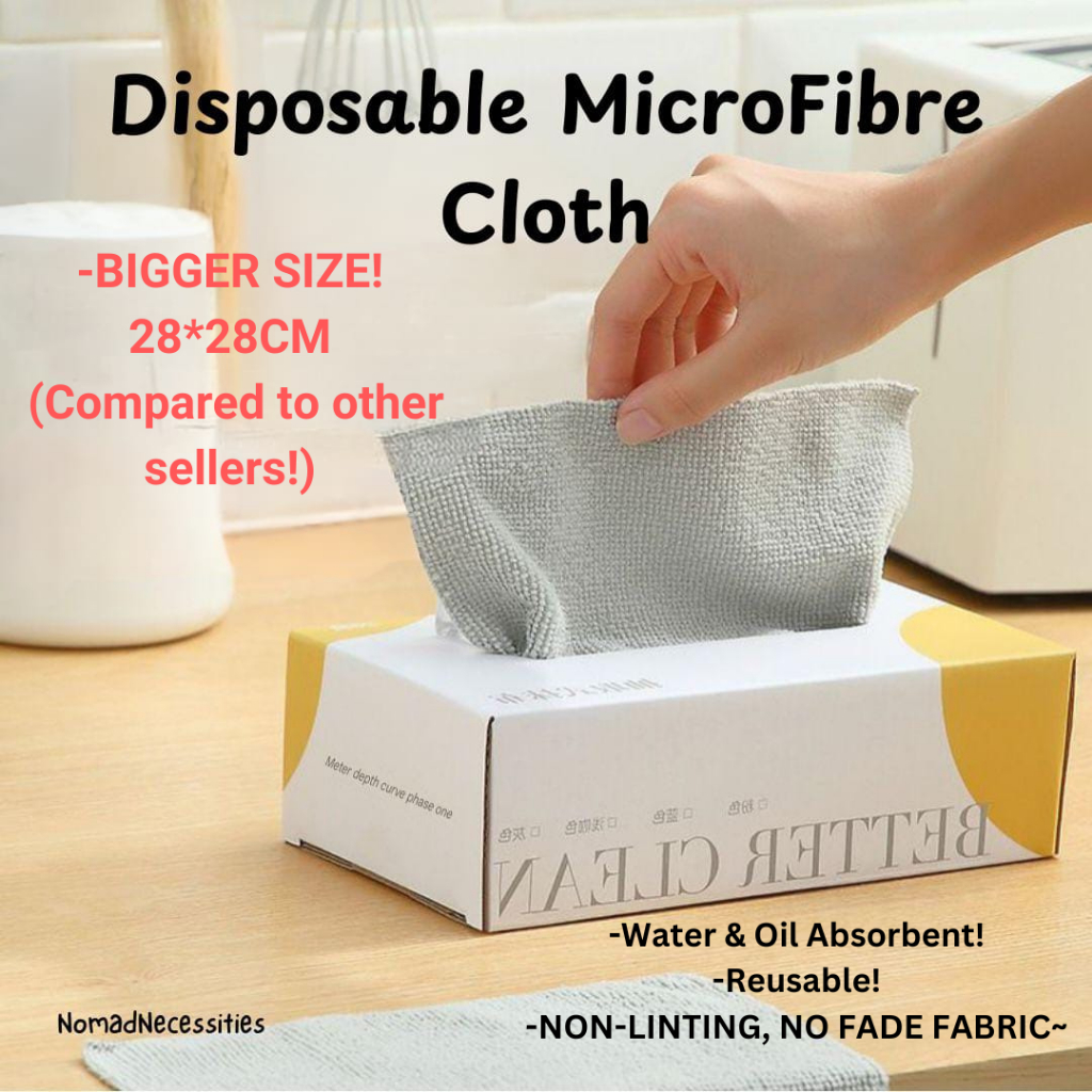 SG Stocks! Disposable MicroFibre Cloth Big Size 28*28cm Rag Kitchen ...