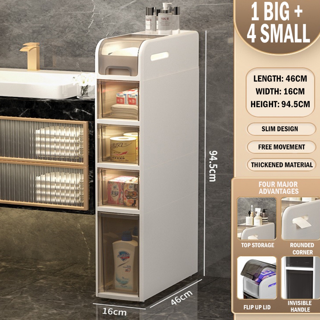 Bathroom Slim Storage Cabinet, Space-saving Slim Design Storage Rack ...