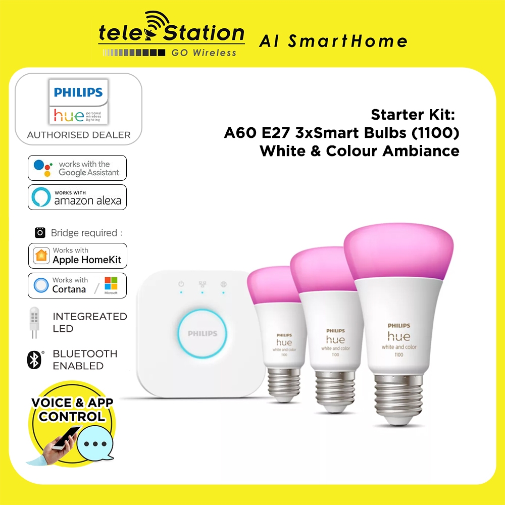 Philips Hue White and Color Ambiance Starter Kit A60 E27 3 x smart ...