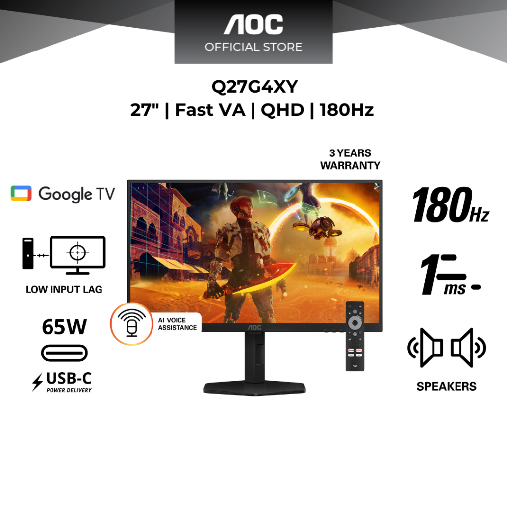 AOC Q27G4XY 27" QHD Fast VA 180Hz 1ms Smart Monitor | Shopee Singapore