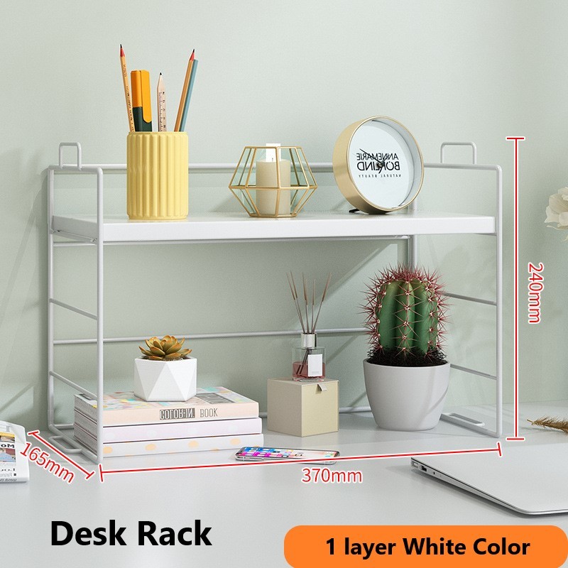Desktop Bookshelf Metal frame with Wood Desk Organizer Desk Rack Shelf ...
