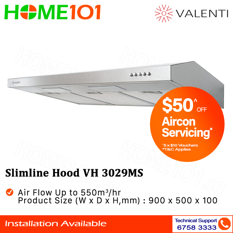 Valenti Slim Line Cooker Hood 90cm VH 3029MS | Shopee Singapore