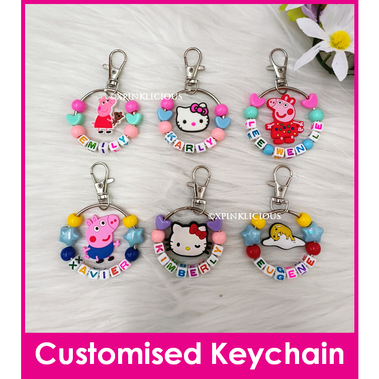 Hello Kitty, Peppa Pig, Gudetama, Customised Cartoon Ring Name Keychain ...